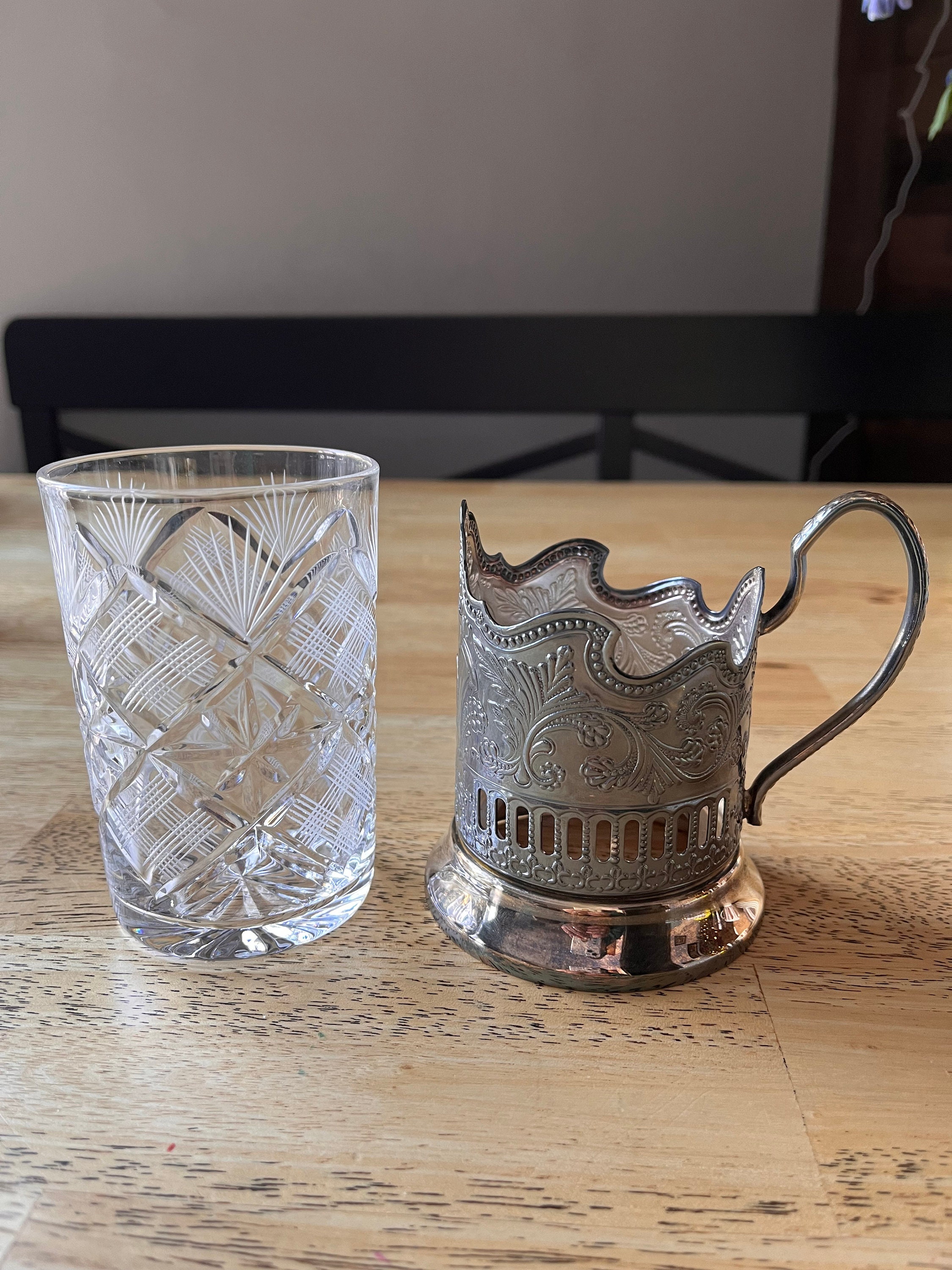 Vintage Russian Tea Glass Holder Podstakannik Soviet Cut Crystal ...