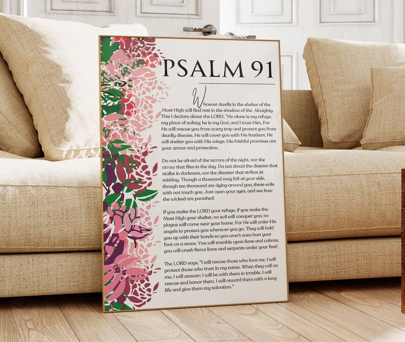 Psalm 91 God's Protection, Christian Wall Art Poster | Bible Scripture ...