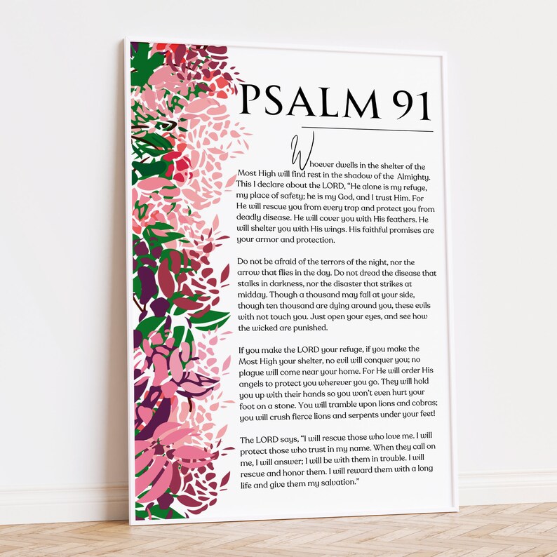 Psalm 91 God's Protection, Christian Wall Art Poster | Bible Scripture ...