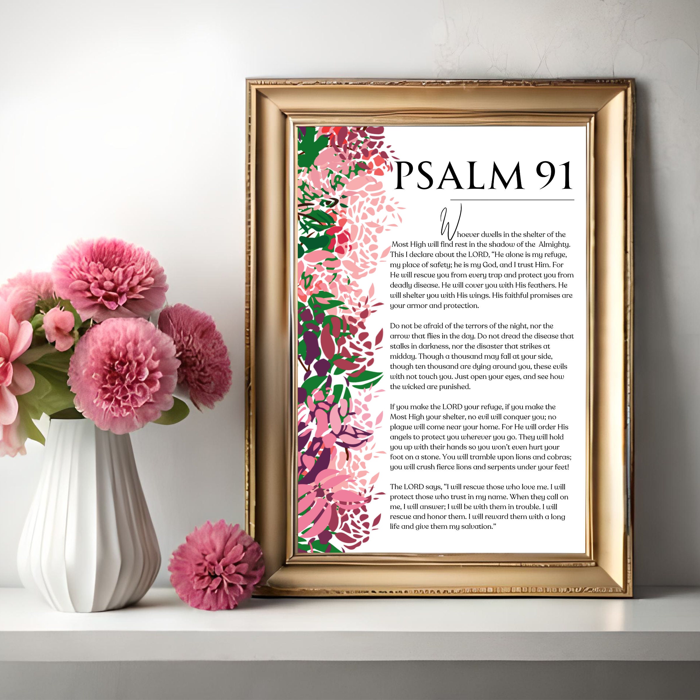 Psalm 91 God's Protection, Instant Download Christian Wall Art Bible ...