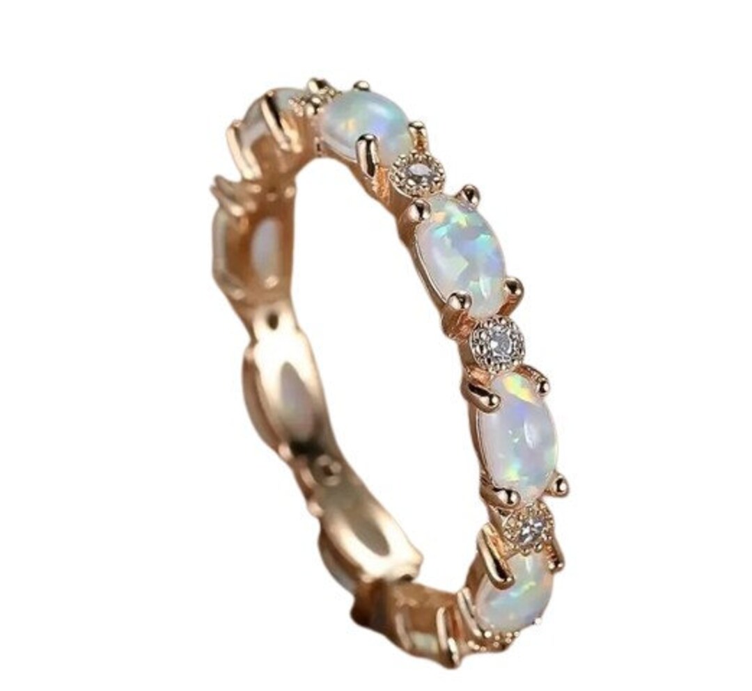 Adorable Simulated Opal and Clear Rhinestone Eternity Band Set in a ...