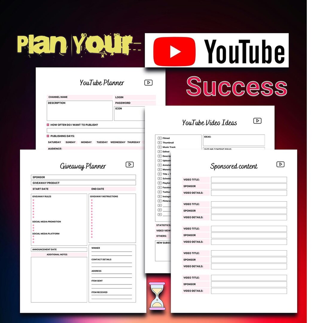 Youtube Content Planner | Downloadable PDF for Creators - Etsy