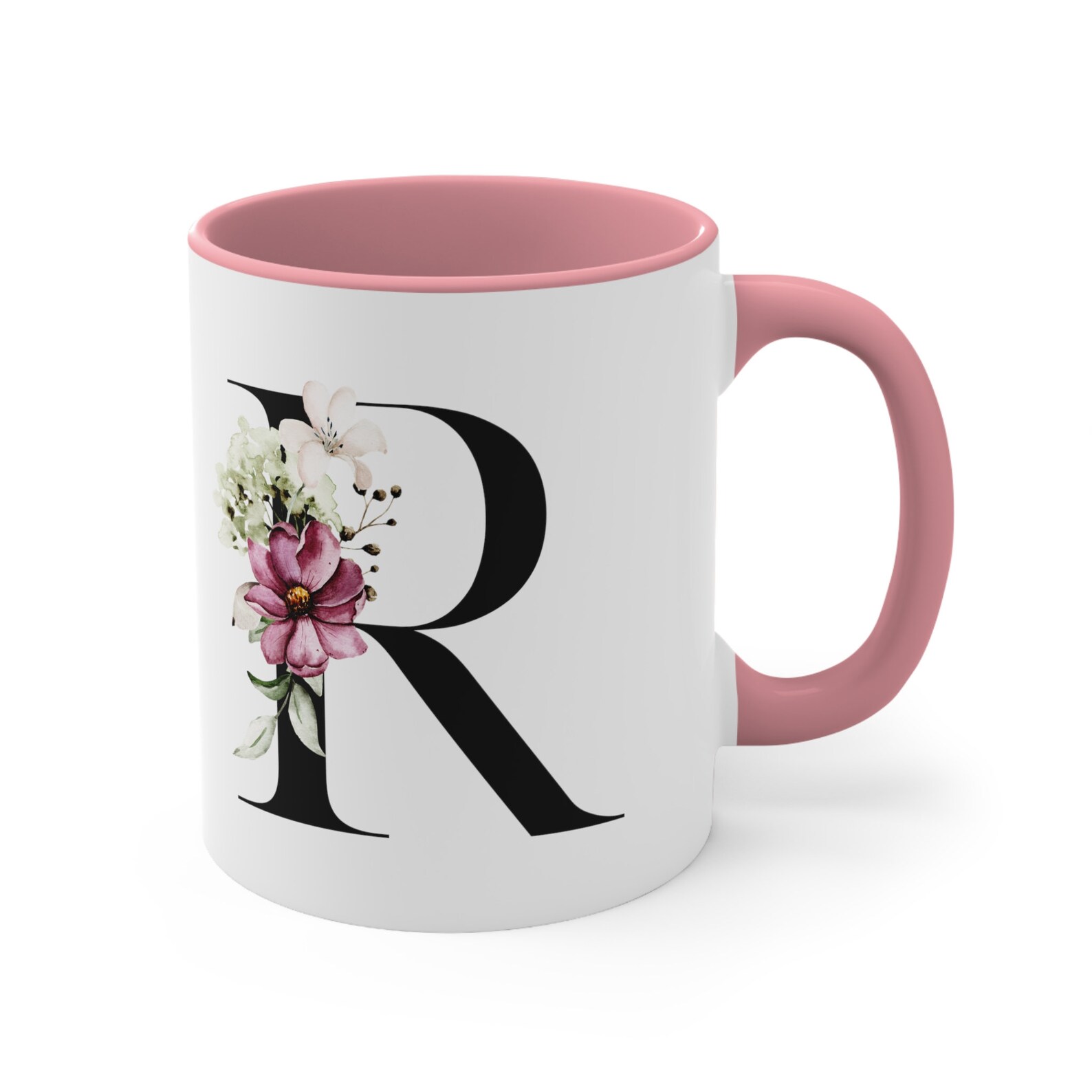 Beautiful Pastel Floral Monogrammed Personalized Letter R Mug 11 Ounce ...