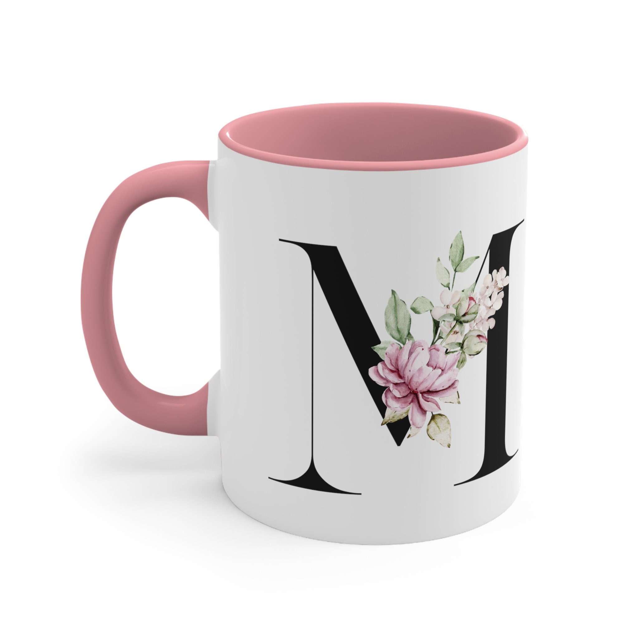 Beautiful Pastel Floral Monogrammed Personalized 11 Ounce Letter M Mug ...