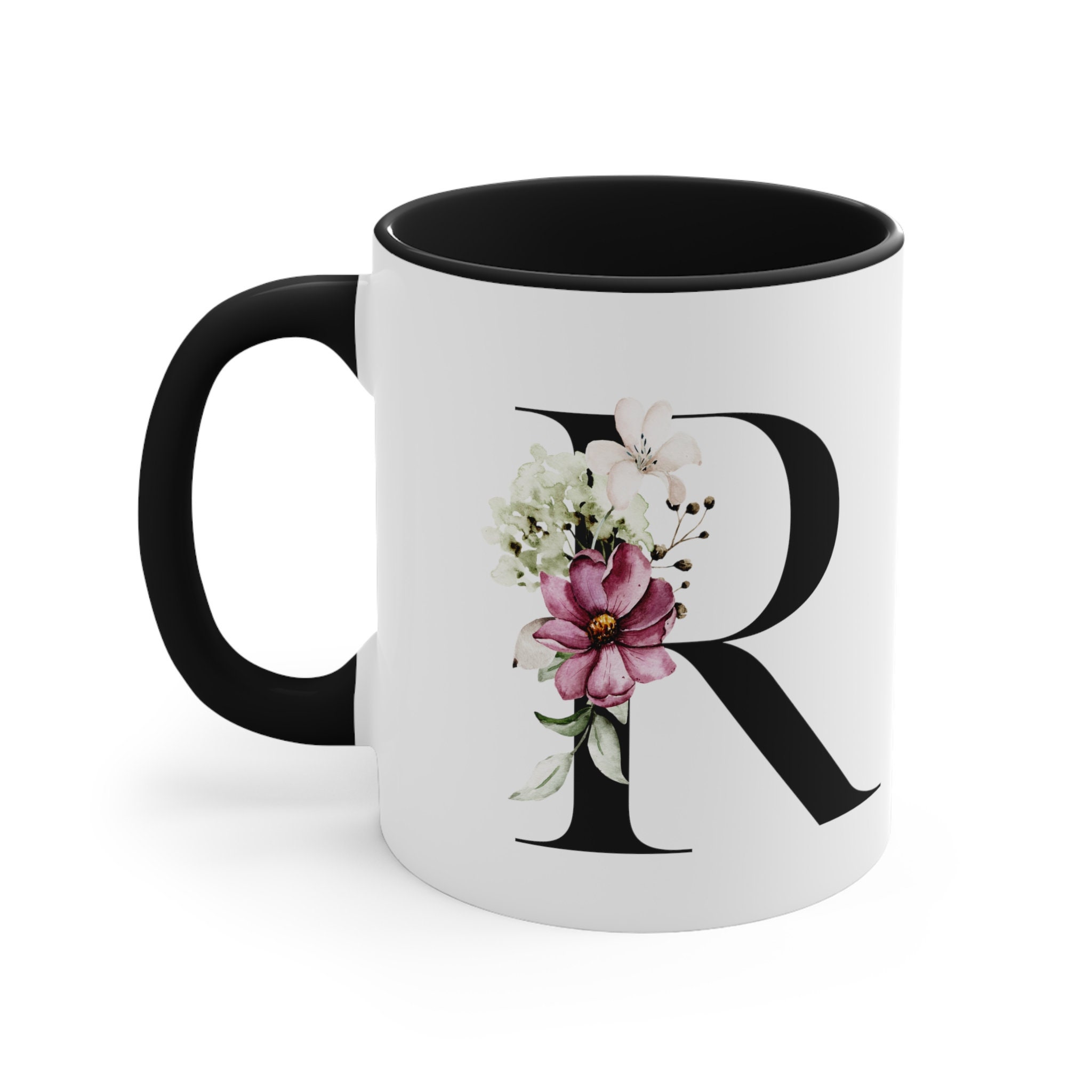 Beautiful Pastel Floral Monogrammed Personalized Letter R Mug 11 Ounce ...