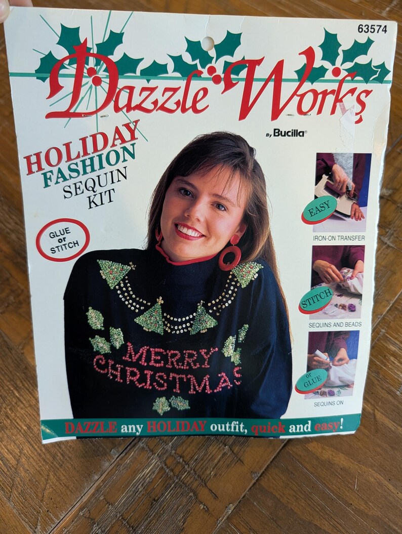 Dazzle Works by Bucilla Holiday Fashion Sequin Kit Glue or Stitch ...