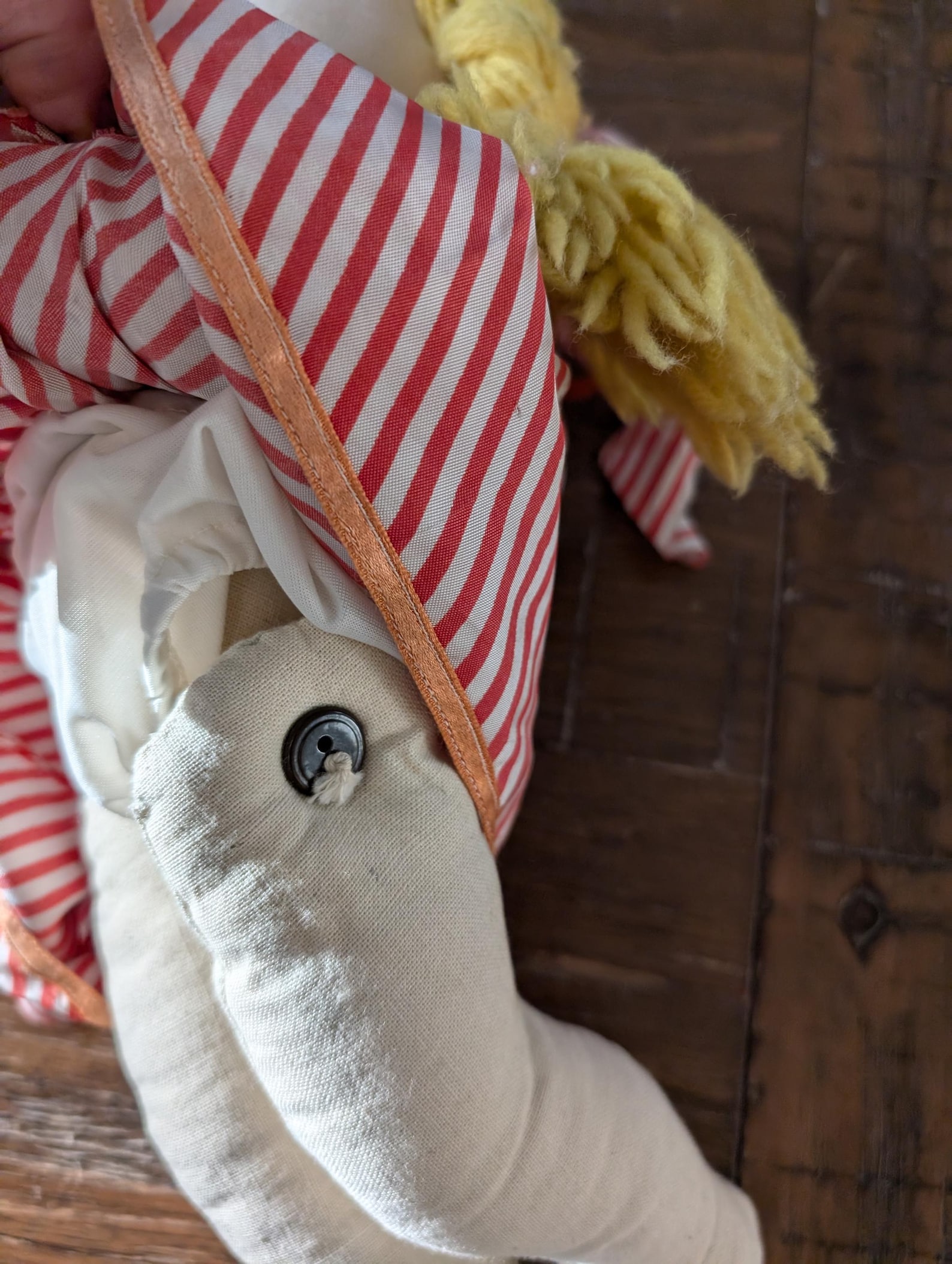 Vintage Handmade Muslin Rag Doll - Button Joints - Handstitched Face ...