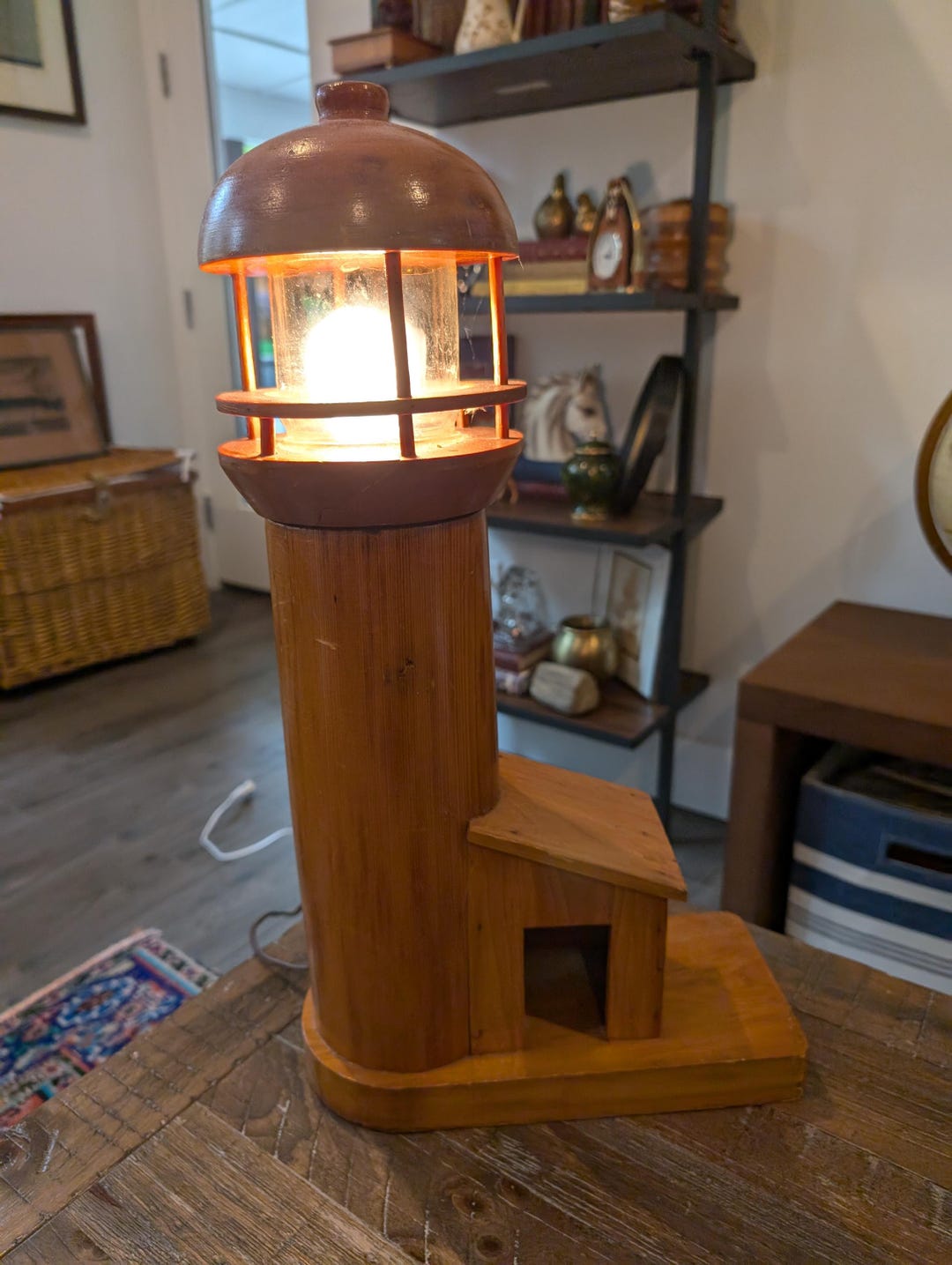 Vintage Arts & Crafts Style Nautical Wooden Lighthouse Lamp 19" Tall ...