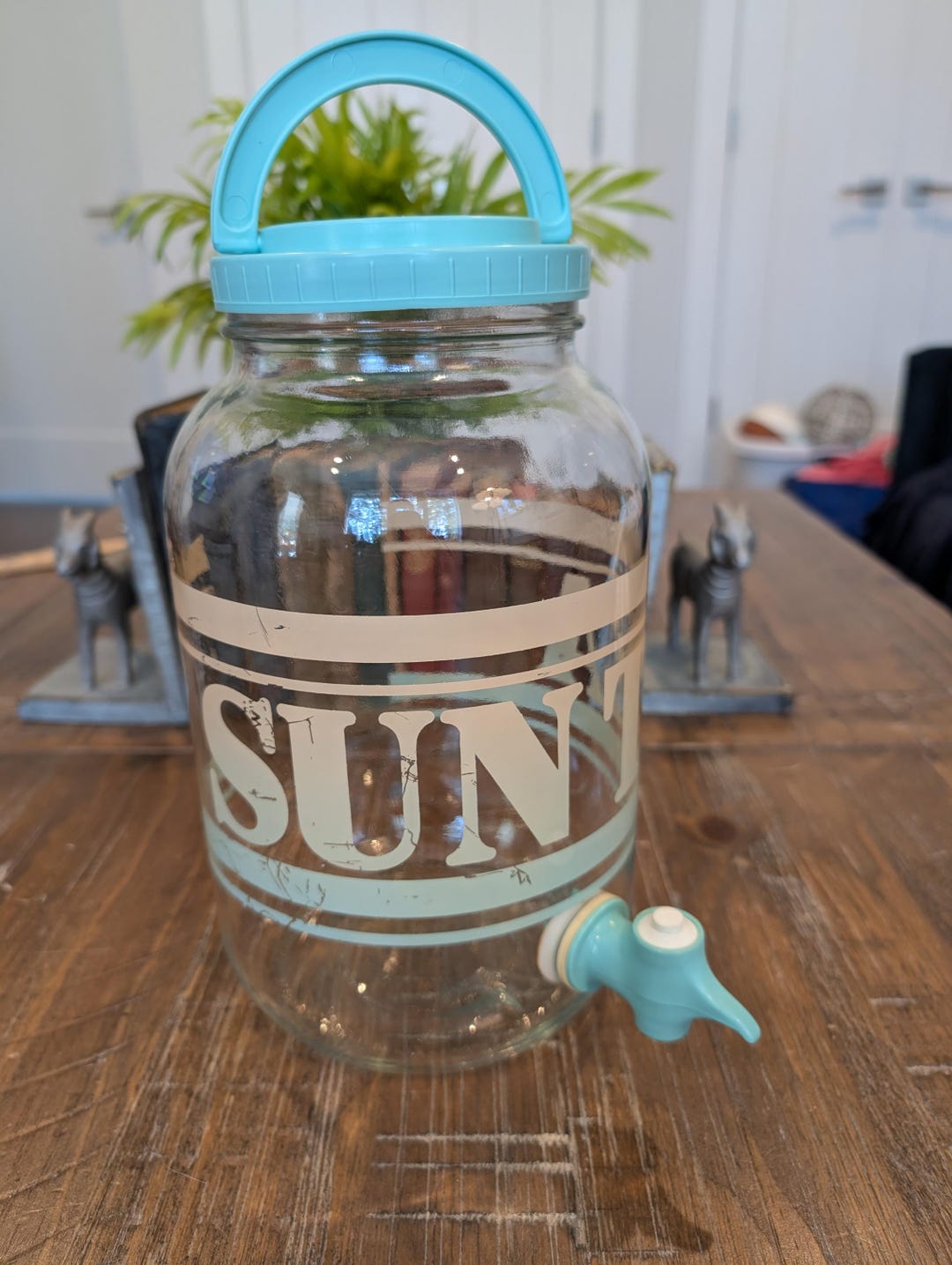 Vintage Sun Tea Jar // 1 Gallon Retro Glass Jug With Spigot // Teal ...
