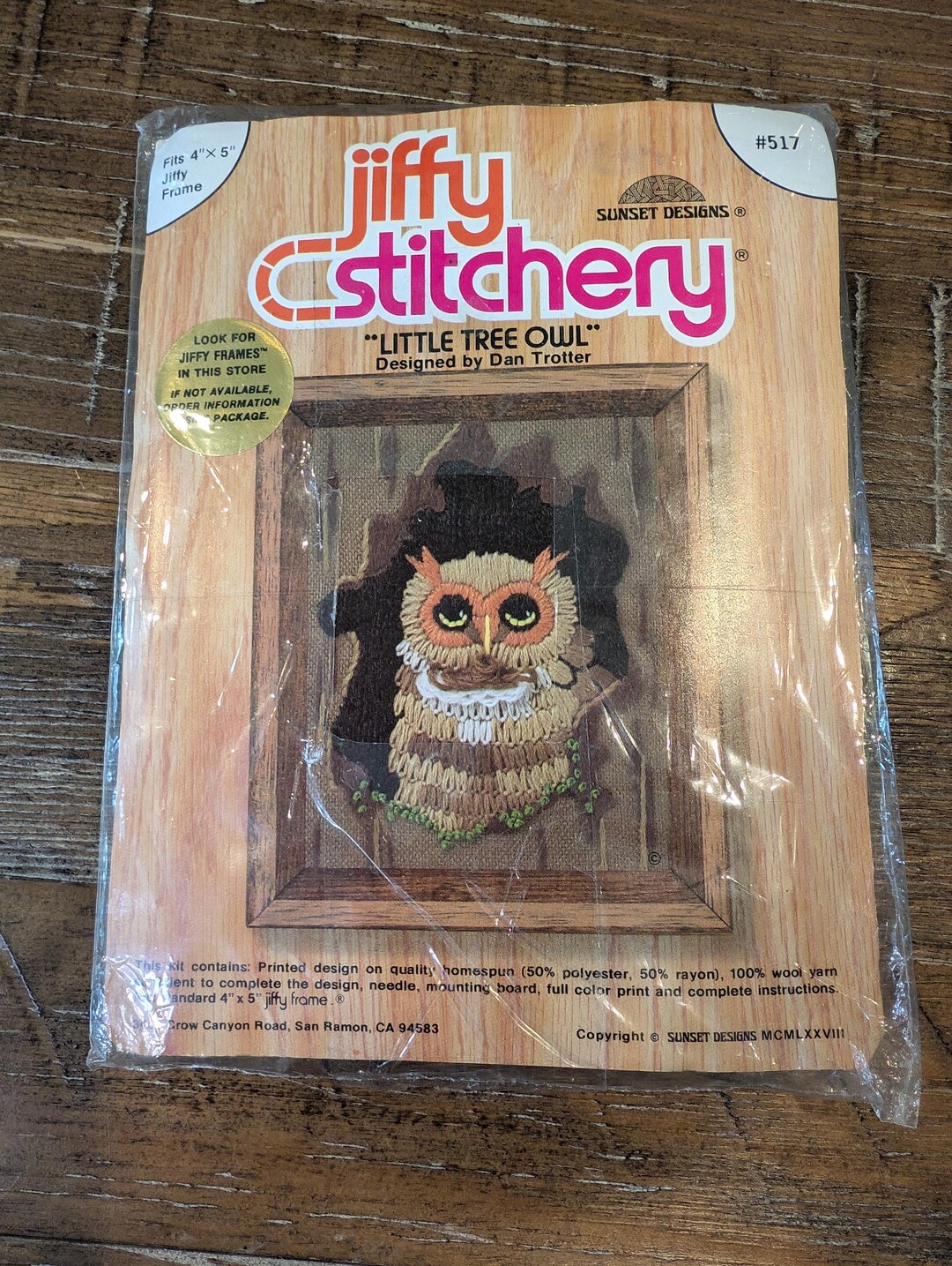 Vintage 1978 Jiffy Stitchery LITTLE TREE OWL Crewel Embroidery Kit #517 ...