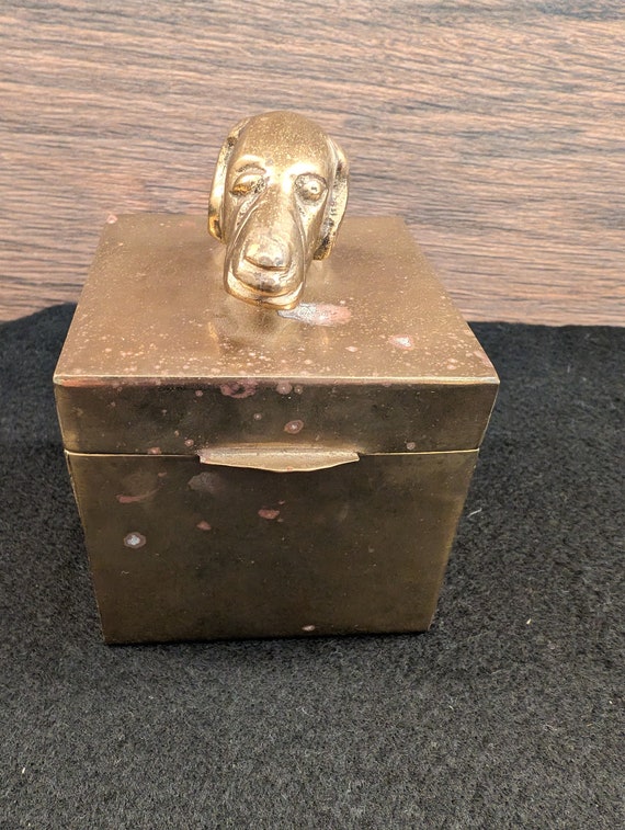 Hinged Brass Box With Dog Head on Lid // RARE and Uni… - Gem