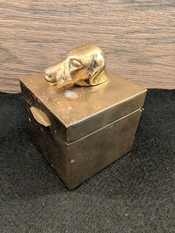 Hinged Brass Box With Dog Head on Lid // RARE and Uni… - Gem