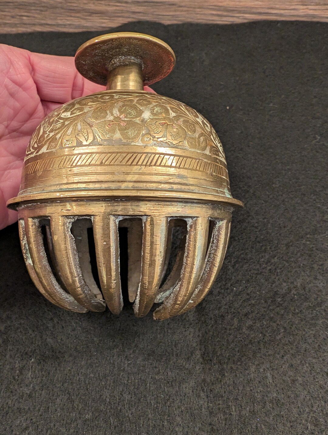 Elephant Claw Bell // Beautifully Engraved // Vintage Large Solid Brass ...