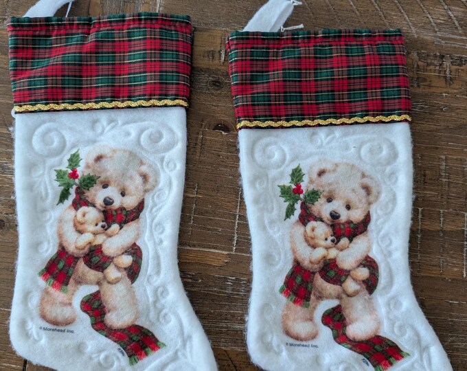 Set of Two Vintage TEDDY BEAR Christmas Stockings // Morehead Felt ...