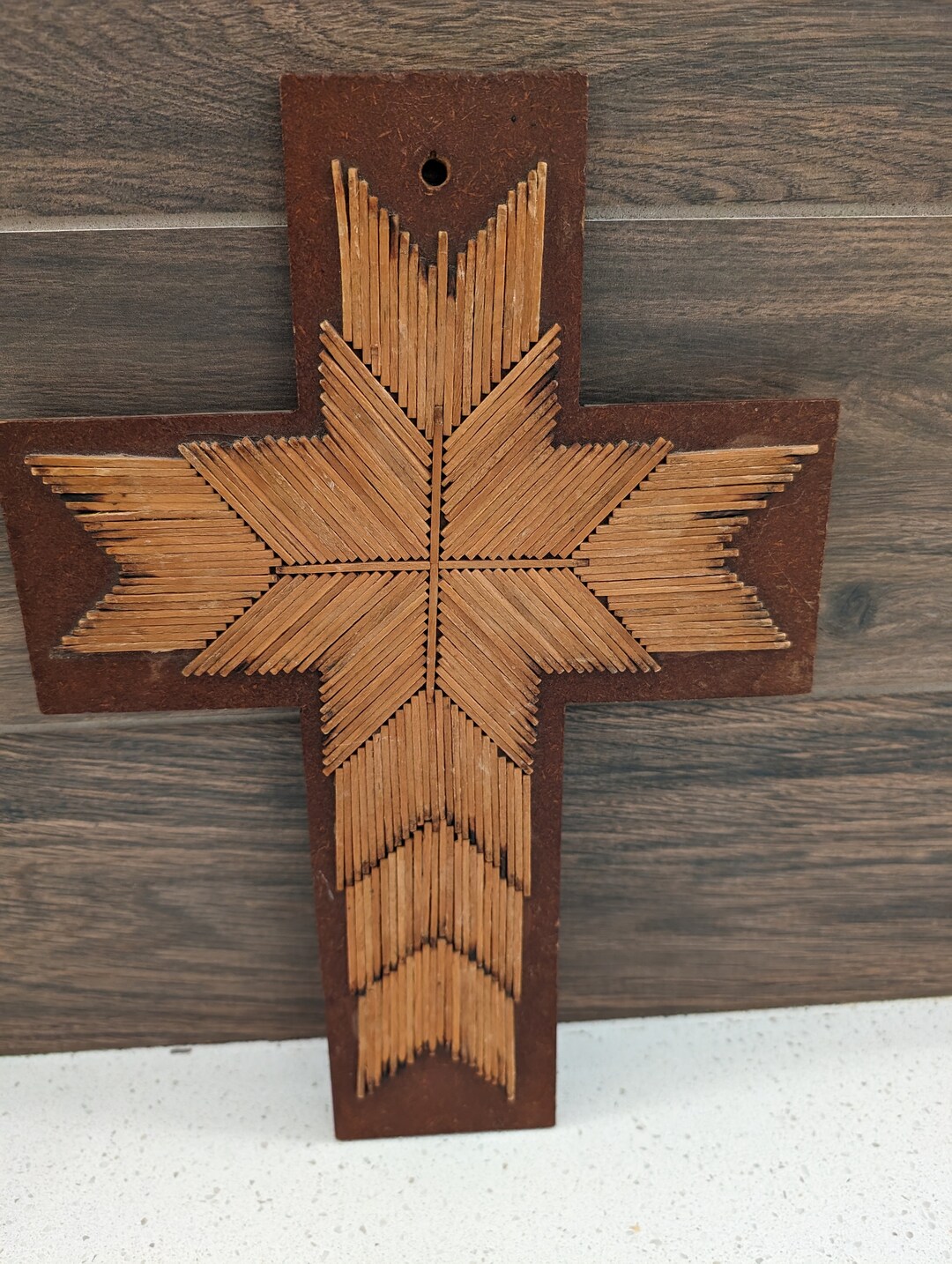 Tramp Art Vintage Burnt Matchstick Cross Wall Hanging // Wooden Cross ...
