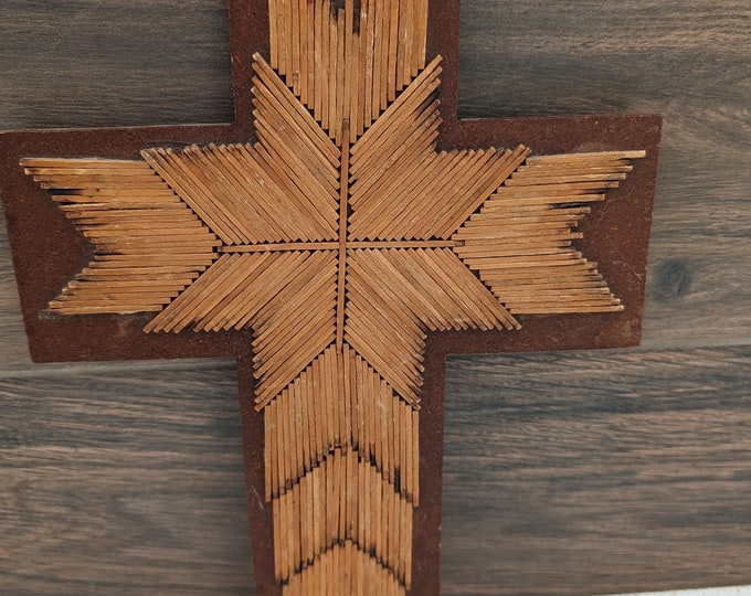 Tramp Art Vintage Burnt Matchstick Cross Wall Hanging // Wooden Cross ...