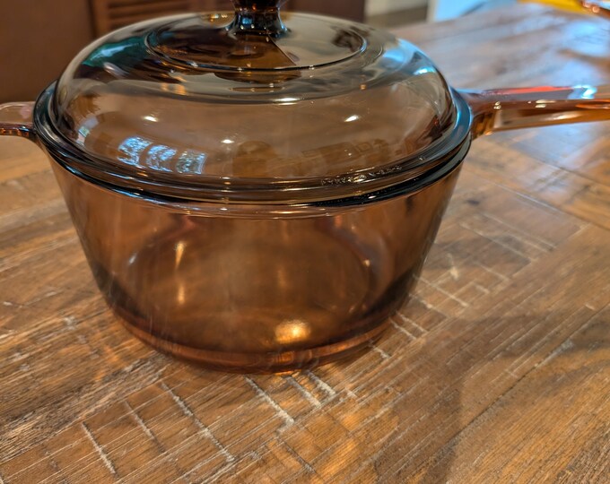 2.5 Liter Amber Vision Corning Pyrex Glass Saucepan Pot With Lid and ...