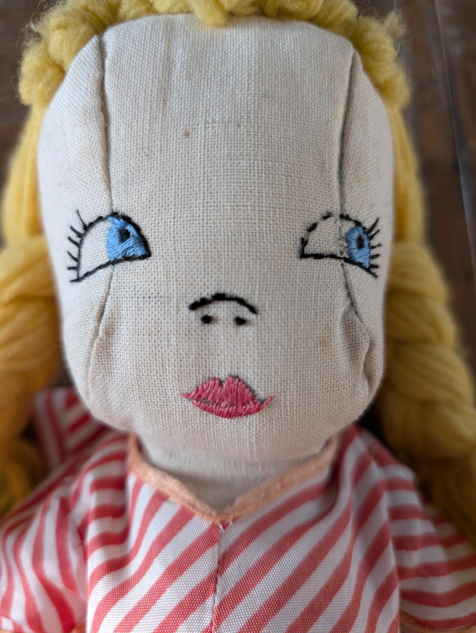 Vintage Handmade Muslin Rag Doll - Button Joints - Handstitched Face ...