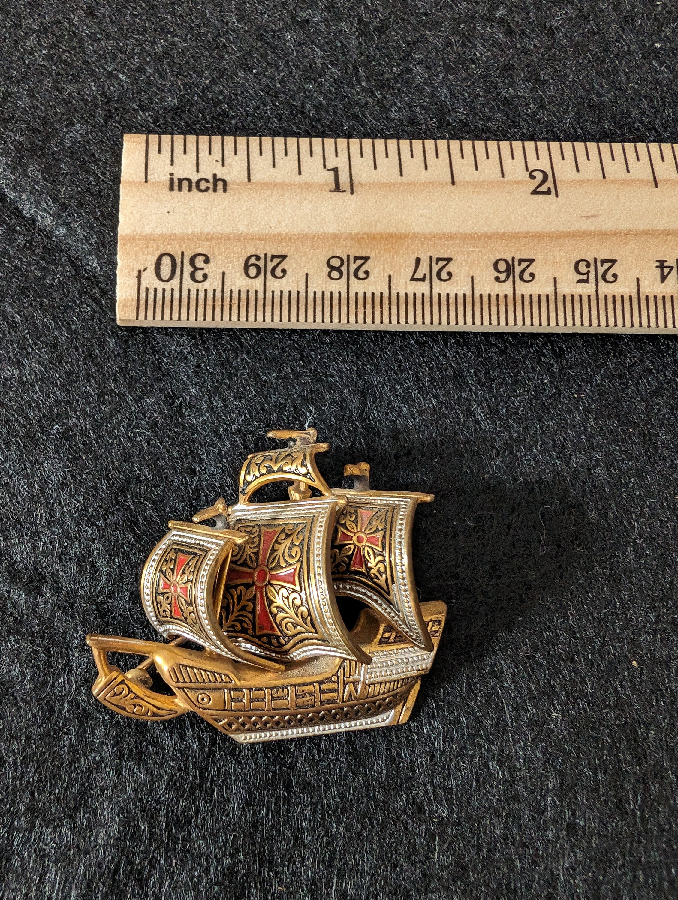 1960's Vintage Galleon Damascene Pin Made in Spain Gold Tone Tall Ship ...