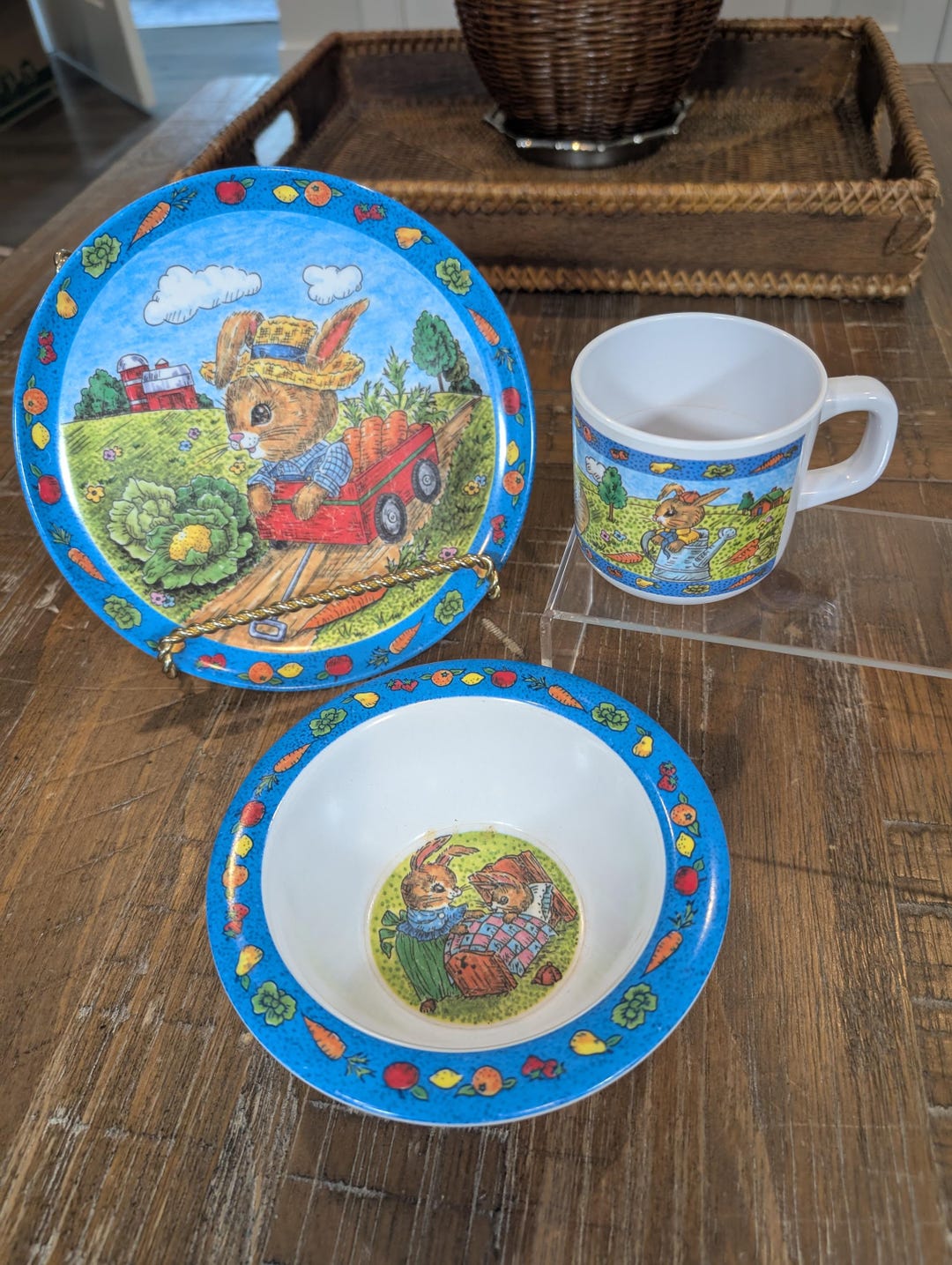 Vintage Peter Rabbit Farm Images Children’s Design Plate, Cup, and Bowl ...