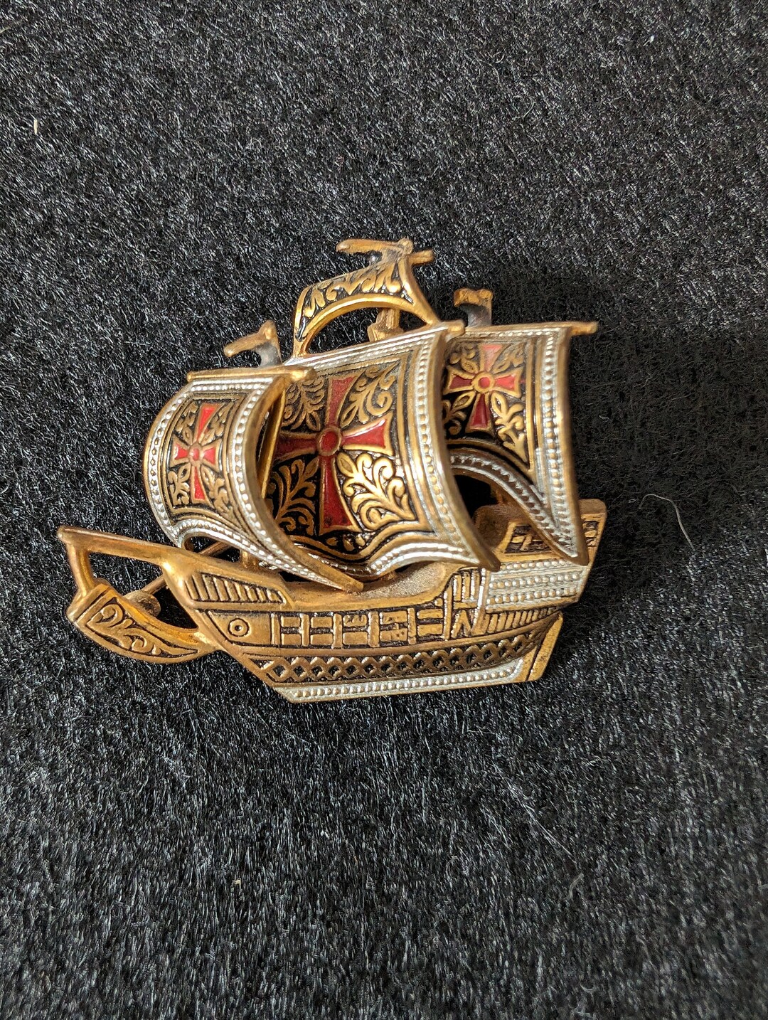 1960's Vintage Galleon Damascene Pin Made in Spain Gold Tone Tall Ship ...