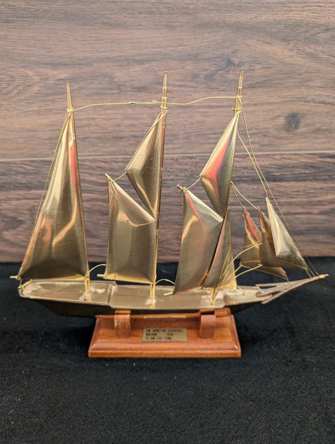 Wood Mounted Brass Boat Model of Sir Winston Churchill Ship Schooner ...
