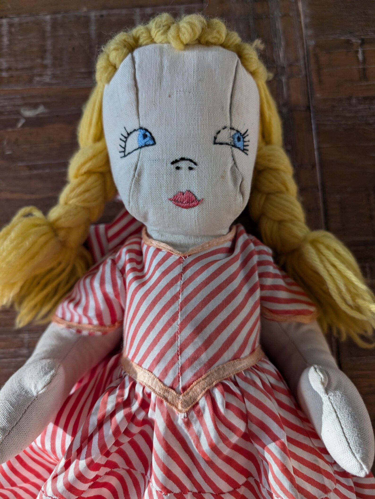 Vintage Handmade Muslin Rag Doll - Button Joints - Handstitched Face ...