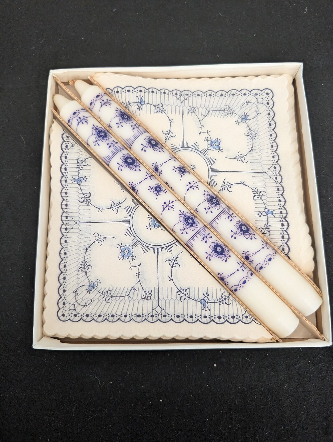 Royal Danish Court ASP Holmblad Blue and White Taper Candle and Napkins ...