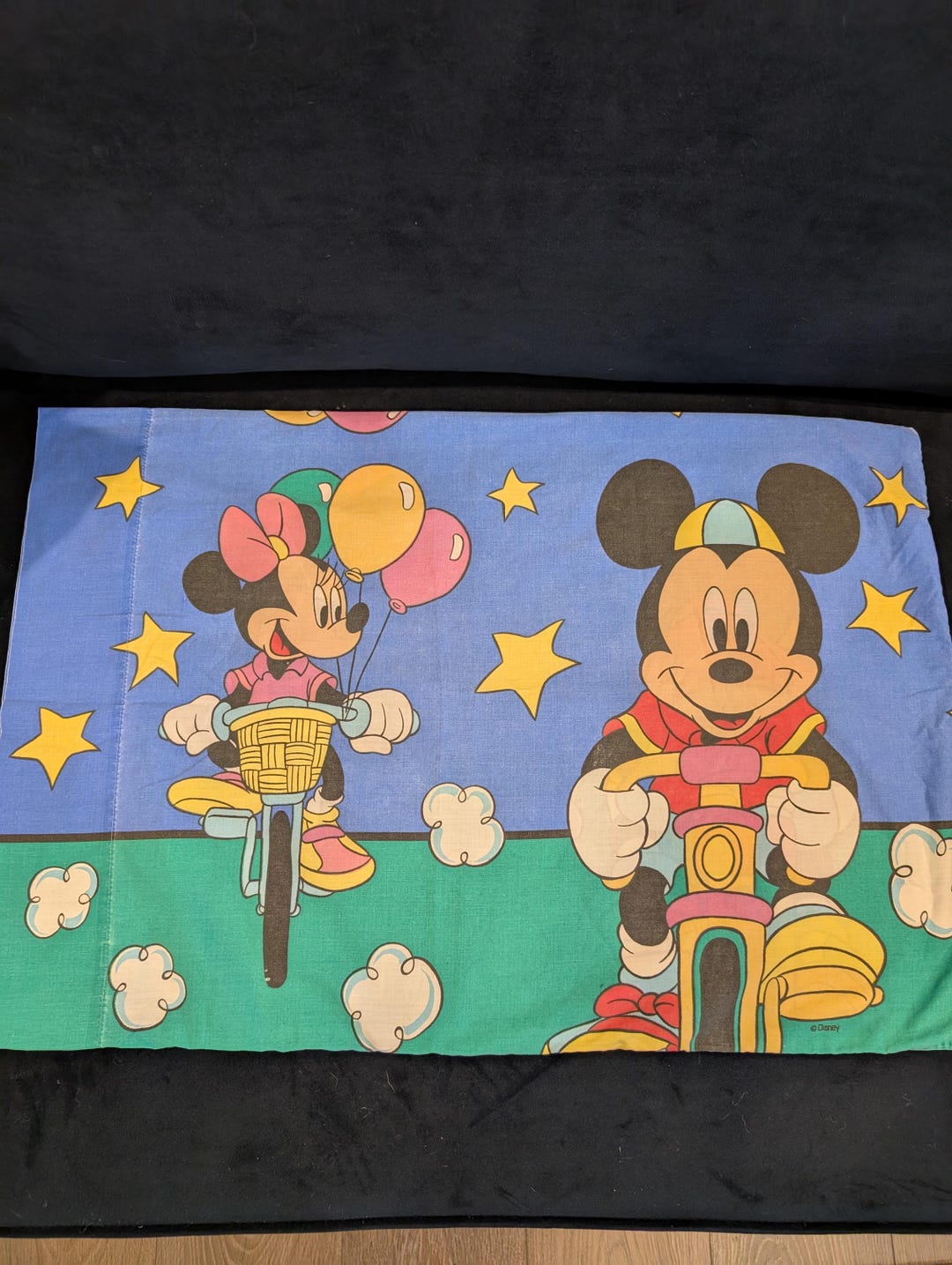Vintage Disney Mickey & Minnie Mouse Riding Bikes Pillowcase Double ...