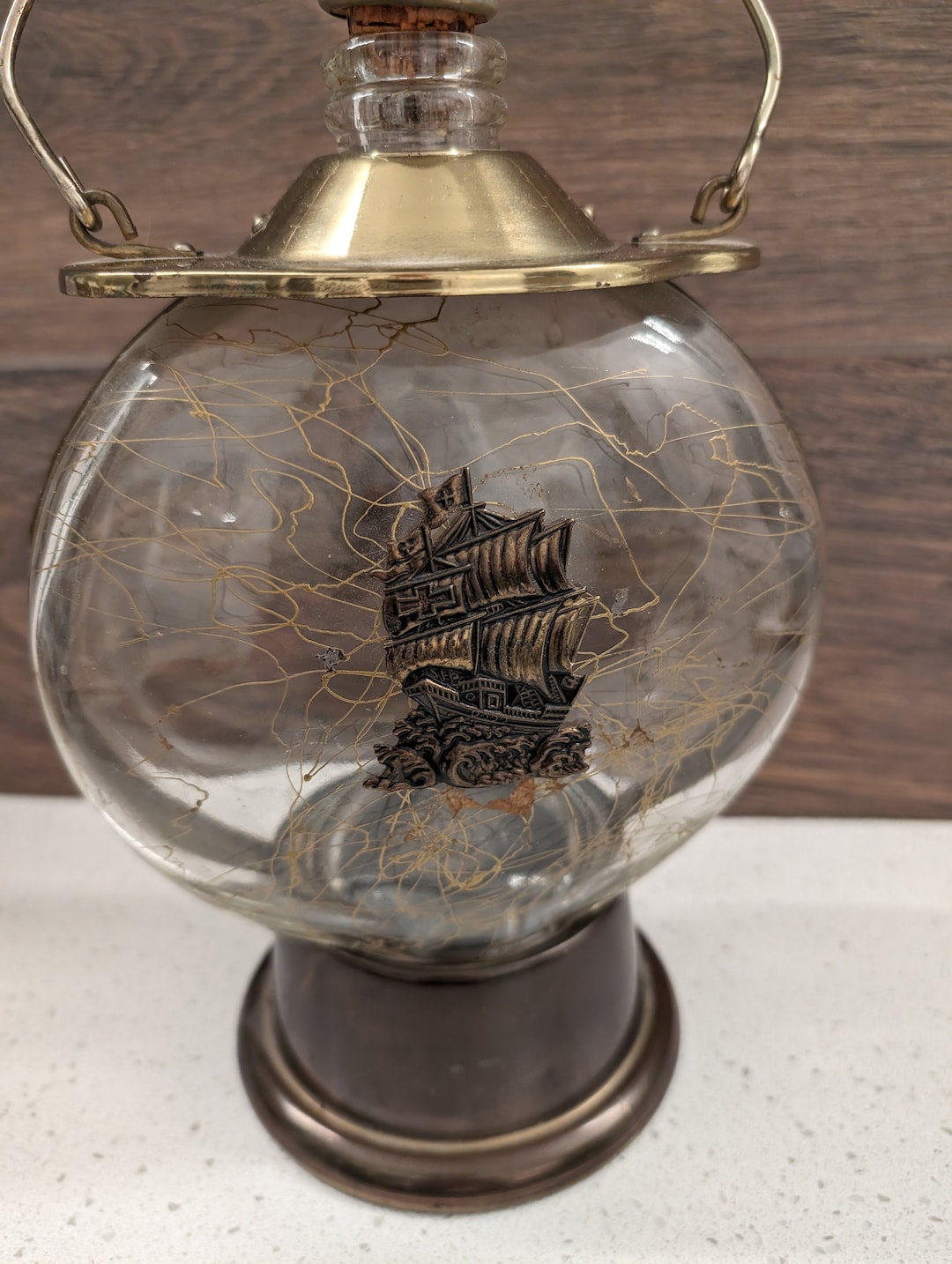 1960's MCM Vintage Tall Ship Decanter // Musical // Glass and Brass ...