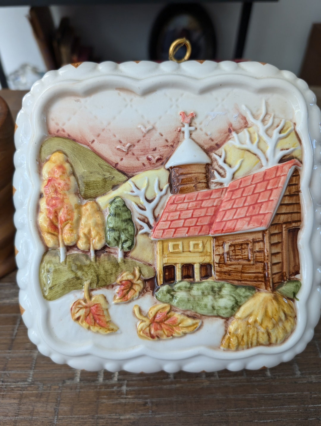 Vintage Fall Autumn Scene Jello Mold // Ceramic Wall Hanging Decor ...