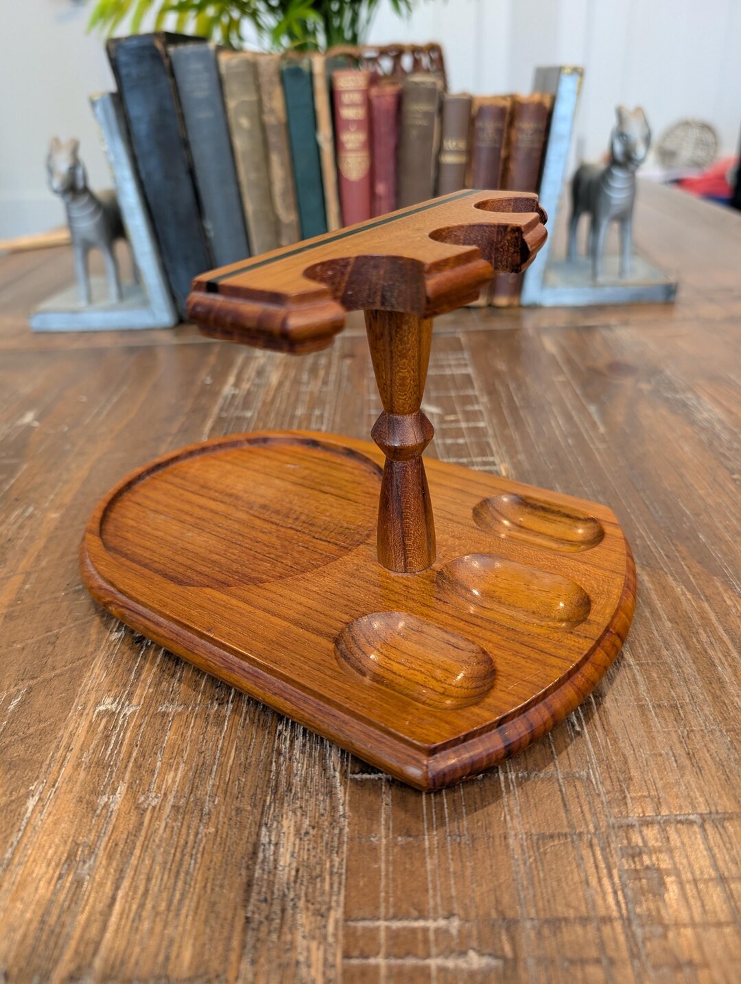 Vintage Solid Wood Pipe Rack // Midcentury Three Pipe & Tobacco Jar ...
