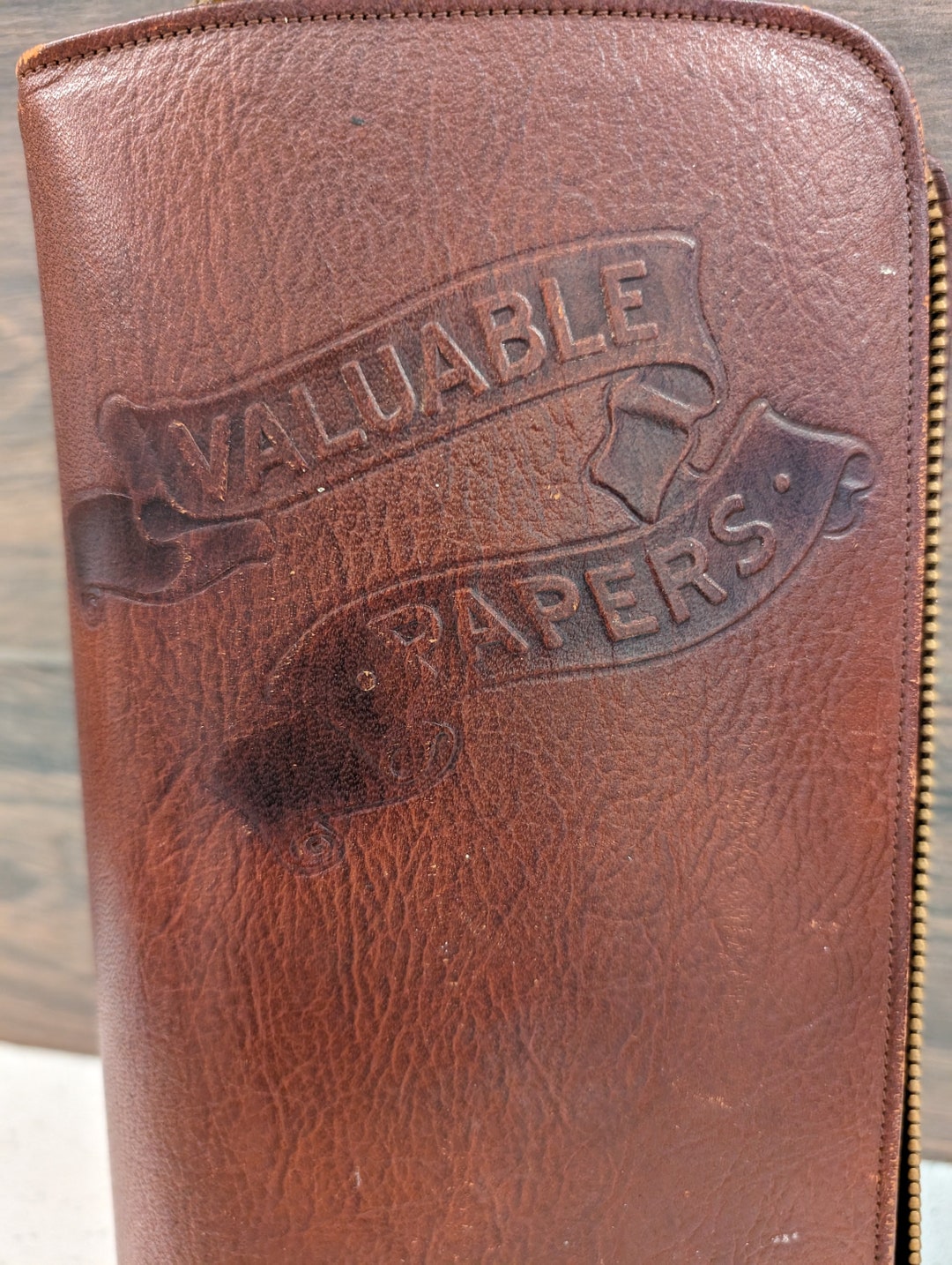 Vintage 1940's Meeker Steerhide Brown Leather Zip up Valuable Papers ...