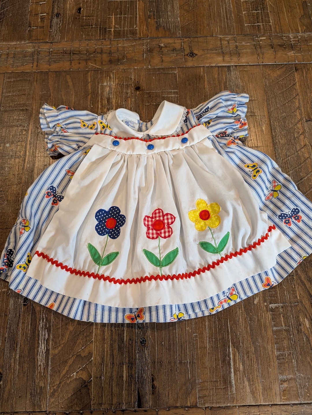 Vintage Blue and White Butterfly Print Smocked Easter Dress - 6-12 ...