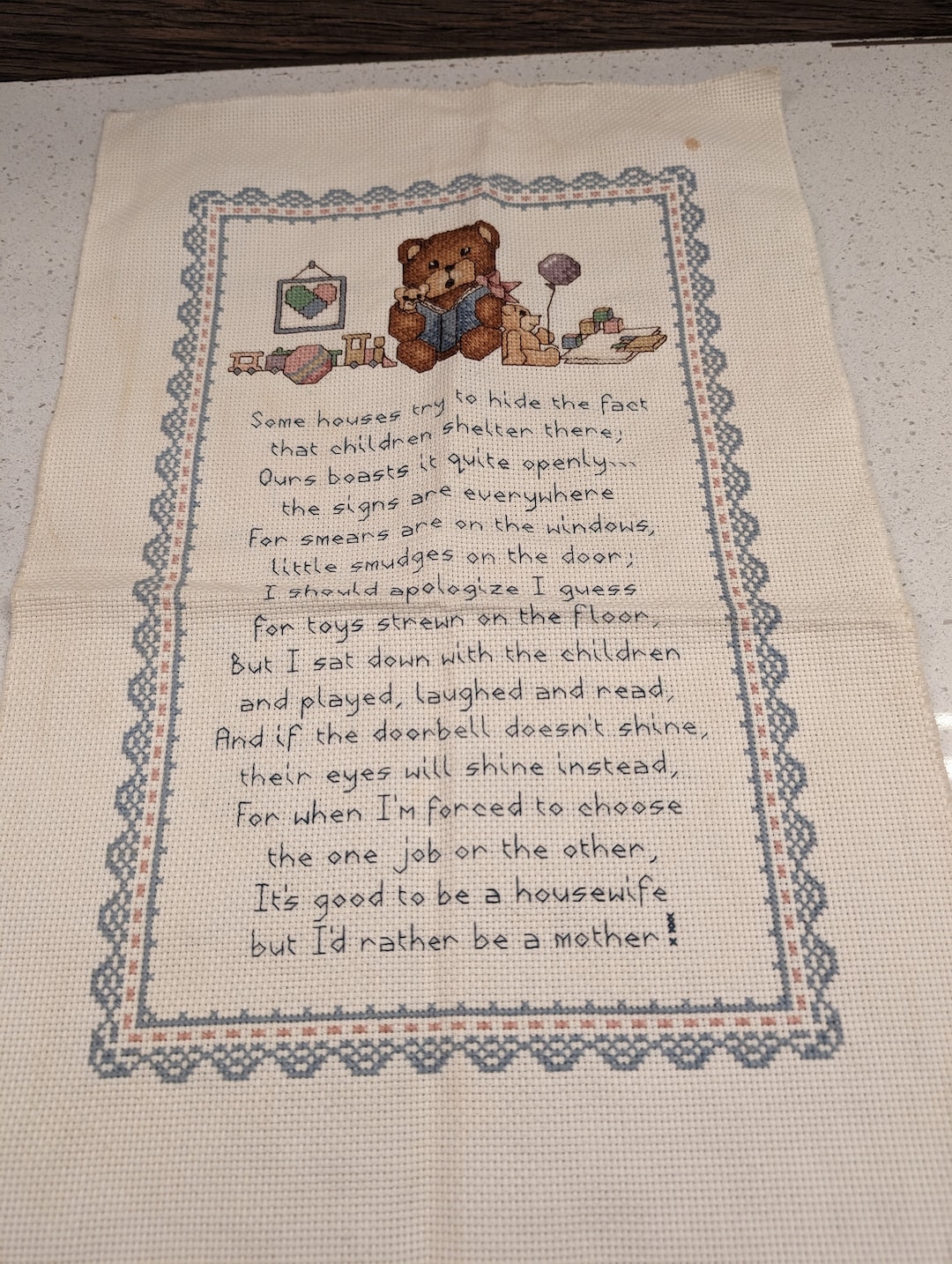 Vintage Cross Stitch Art 'children in the House' Completed Art ...