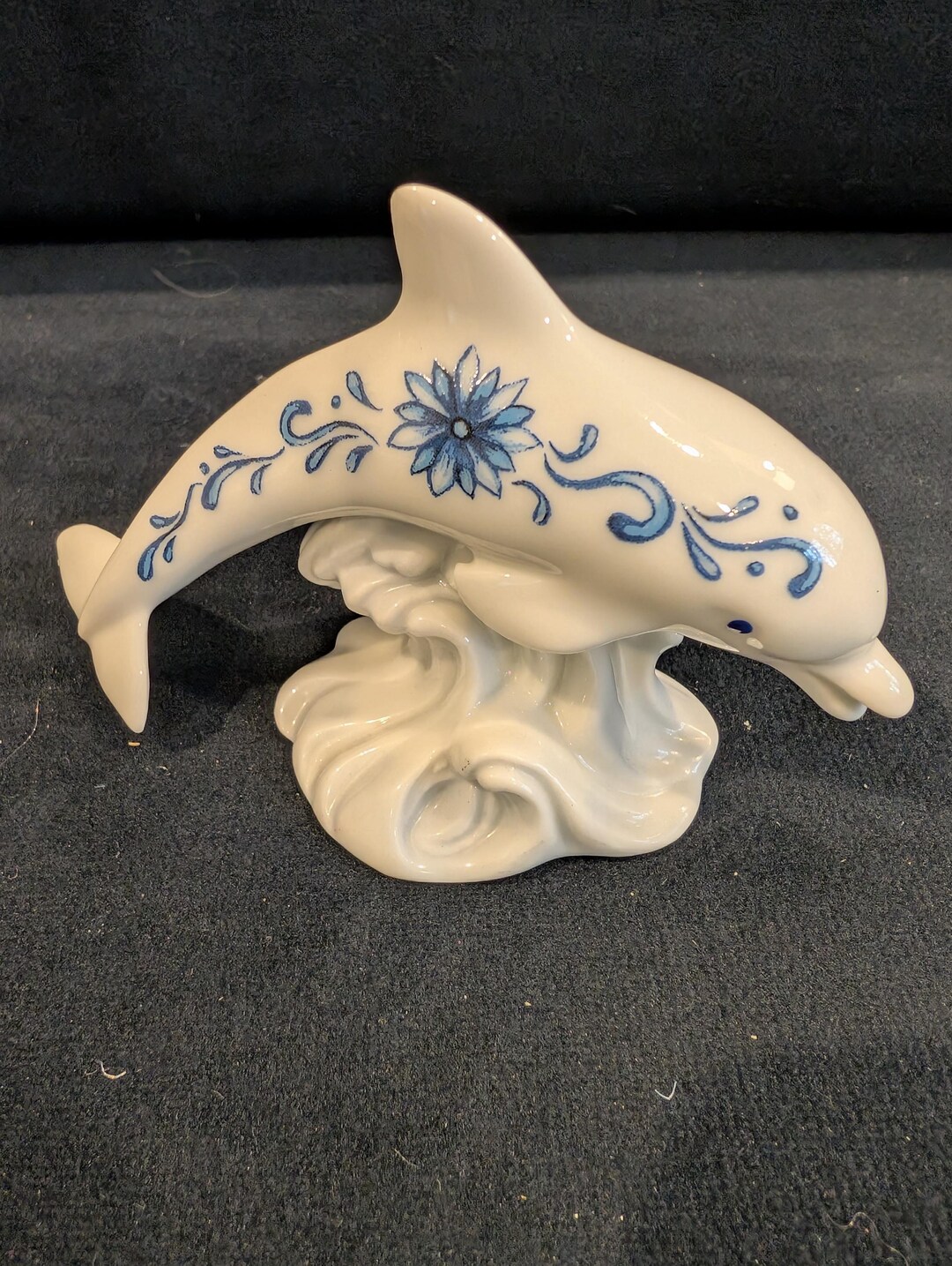 Lenox Art // Lenox Dolphin Figurine Delft Blue Floral & White Porcelain ...