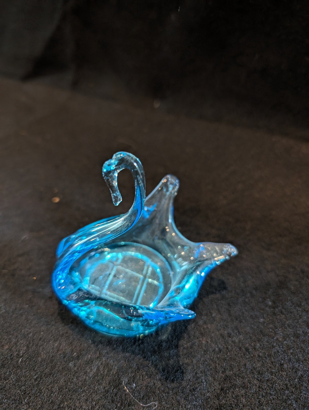 Vintage Chalet Blown Glass Swan // Small Blue Swan Trinket Basket or ...