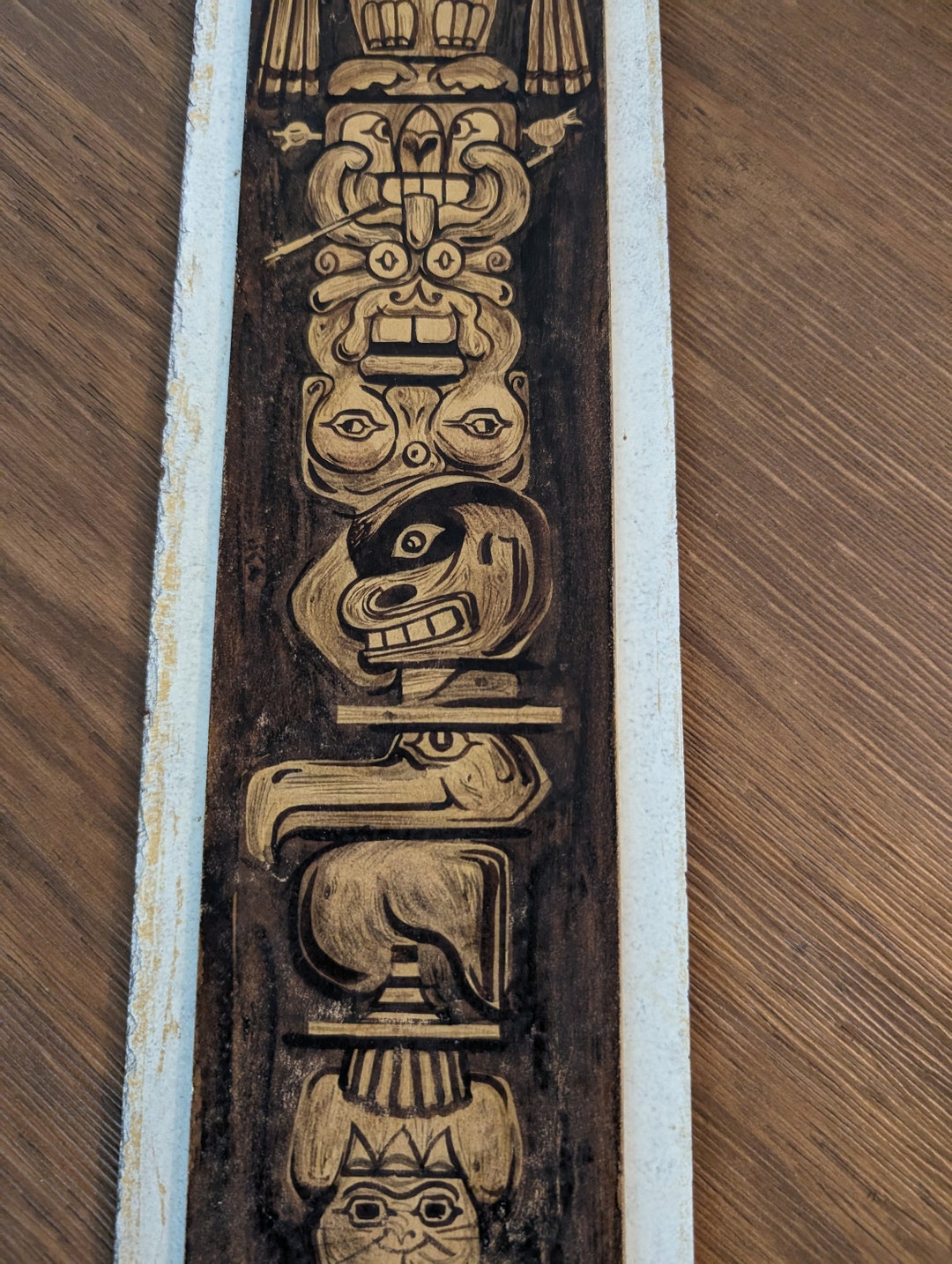 Vintage First Nations Rustic Signed Totem Pole Print on Board / Pacific ...