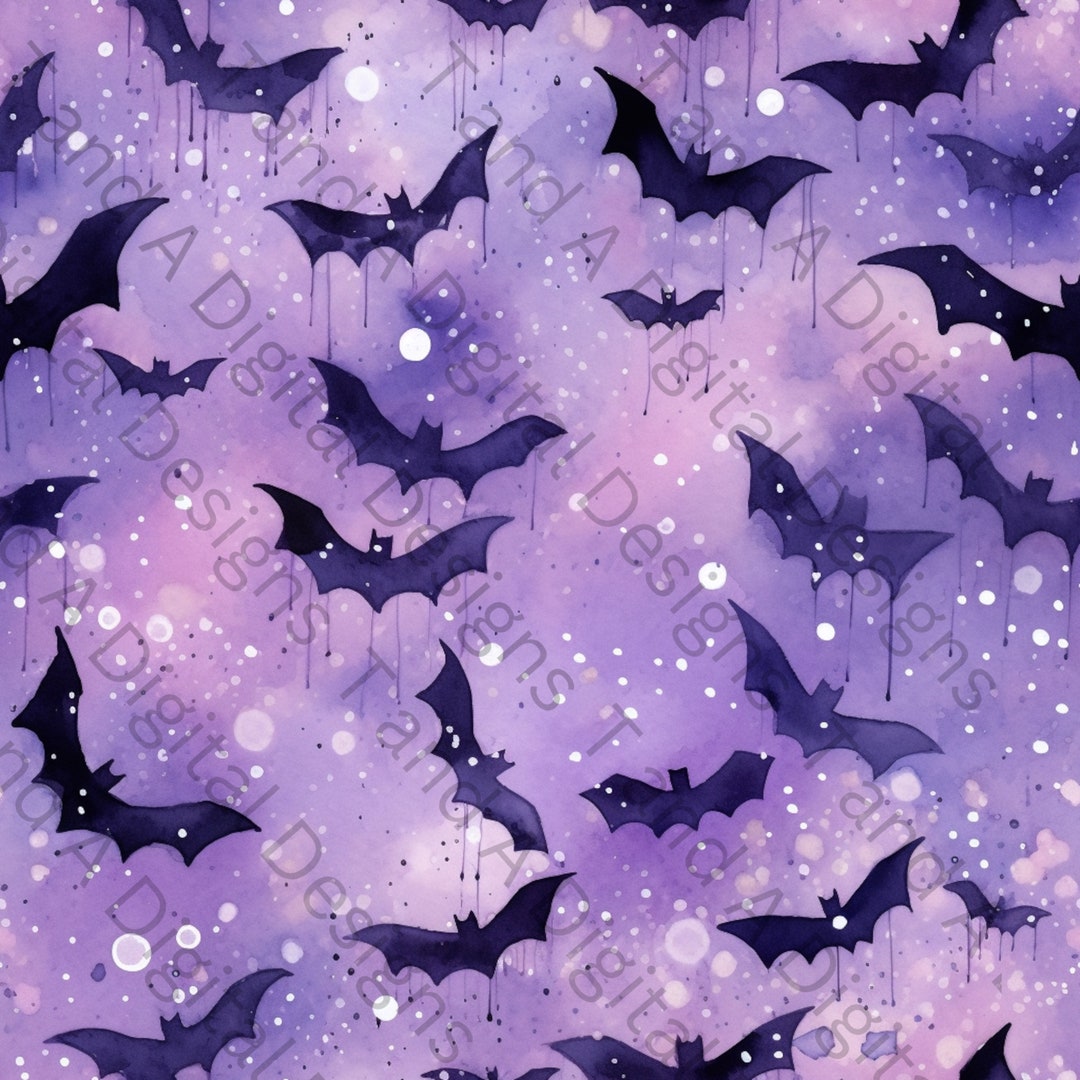 Halloween Bats Purple Digital Paper, Scrapbook Printable Paper ...