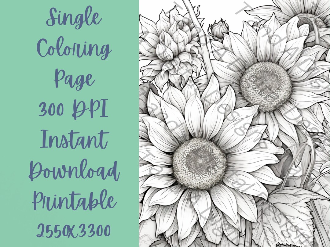 Fun Sunflower Coloring Page Instant Download, Relaxing Art Therapy ...