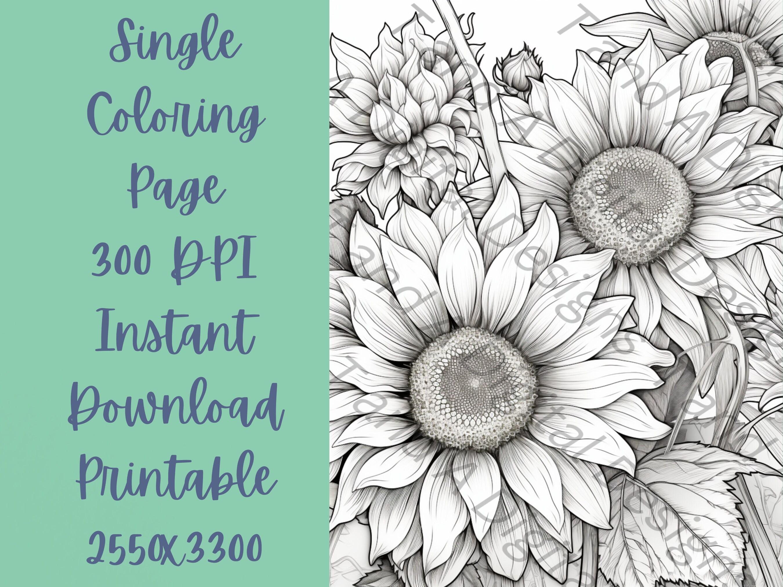 Fun Sunflower Coloring Page Instant Download, Relaxing Art Therapy ...
