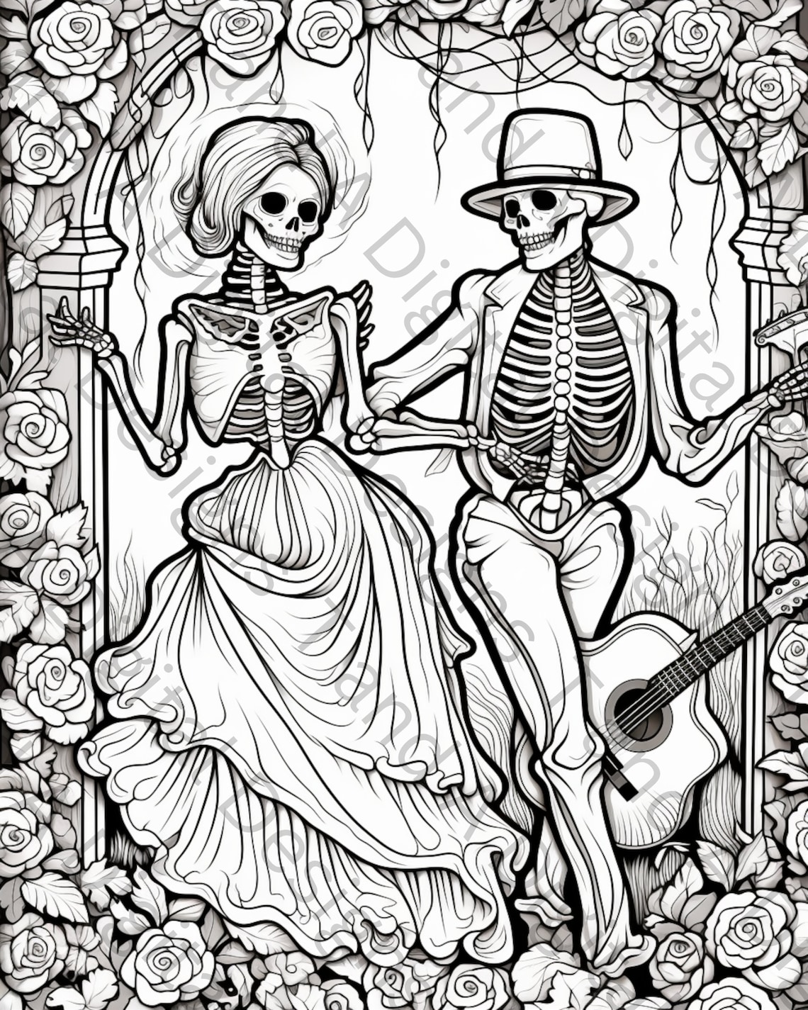 Skull Design Coloring Page Instant Download, Relaxing Art Therapy ...