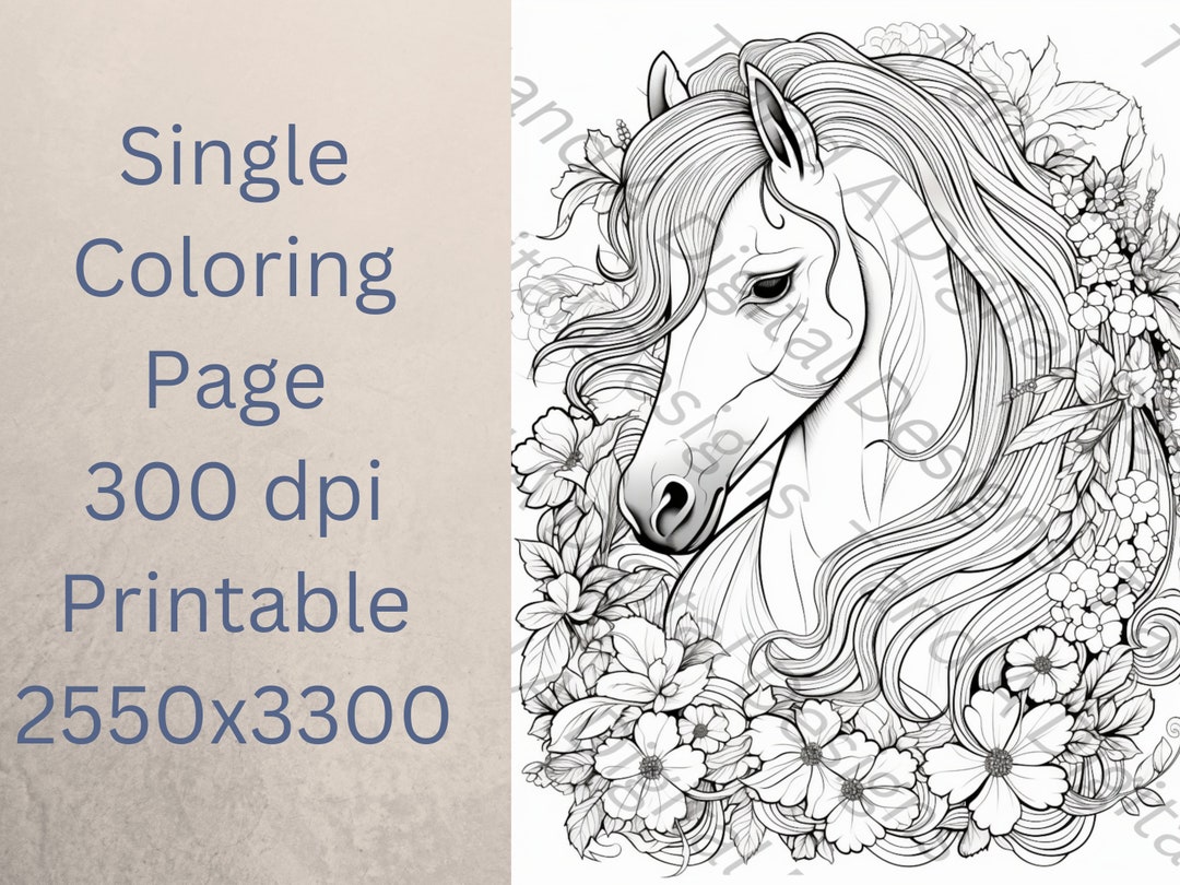 Bohemian Floral Horse Coloring Page Instant Download, Relaxing Art ...