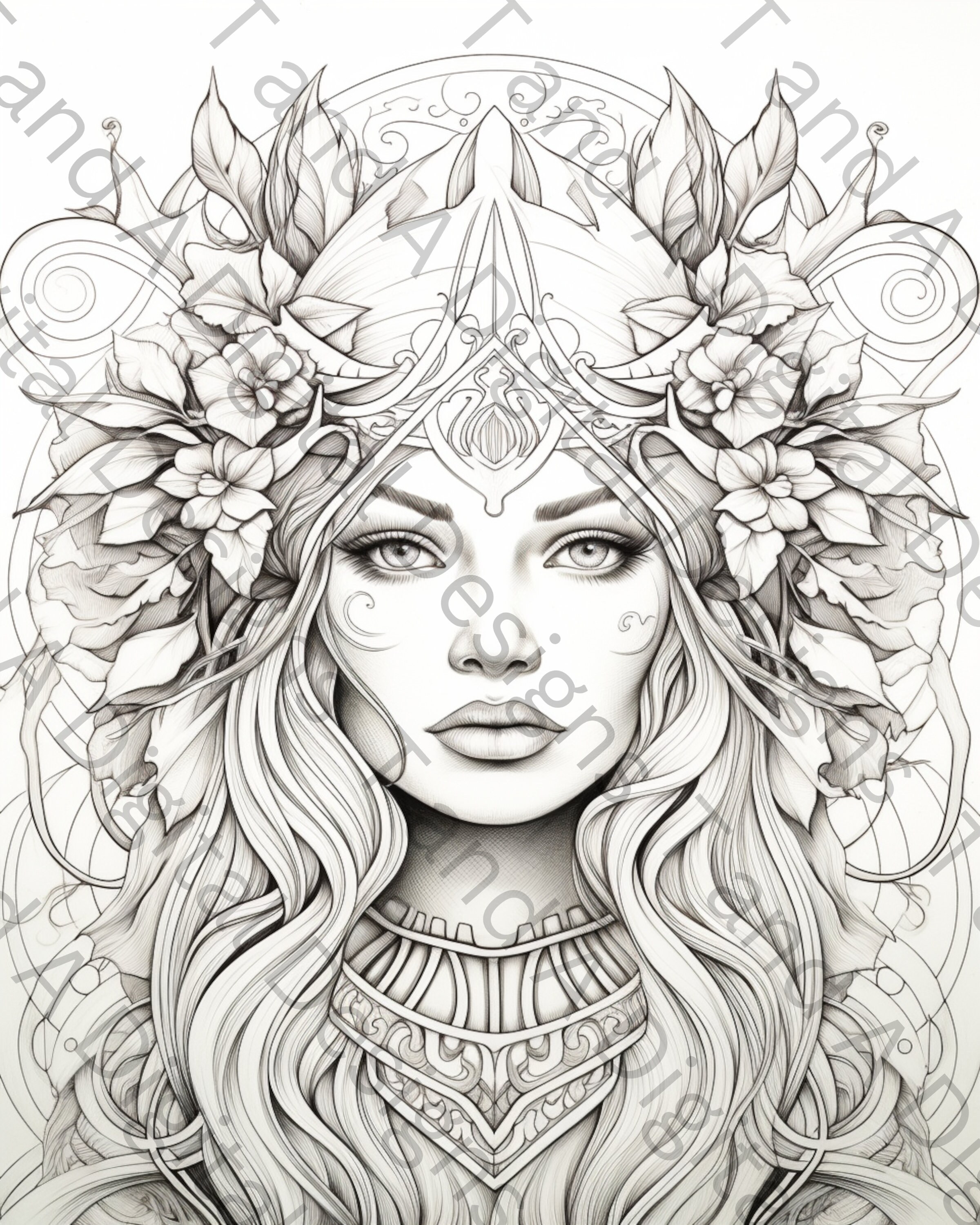 Warrior Goddess Coloring Page Instant Download, Relaxing Art Therapy, Digital Coloring Sheets ...