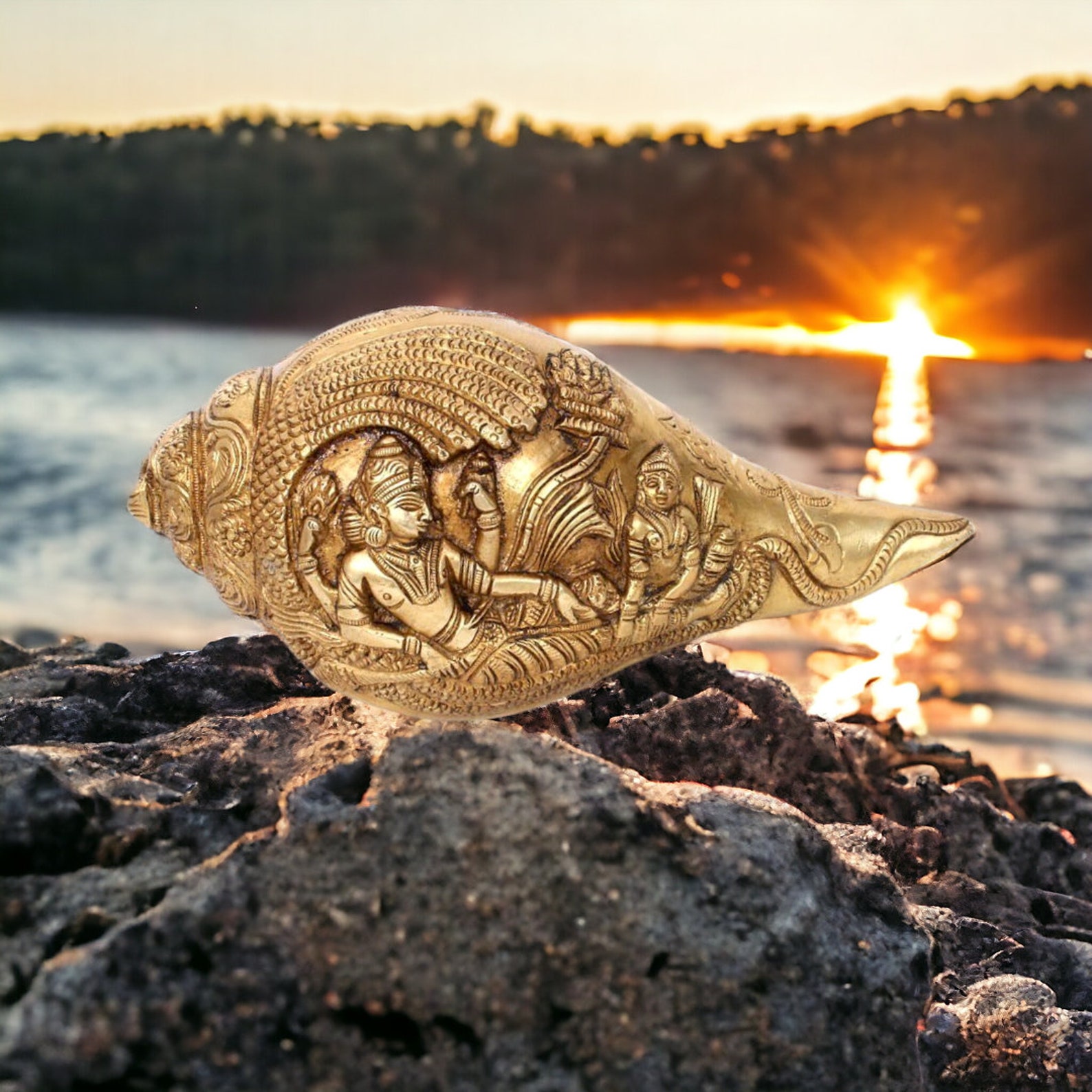 Exquisite Brass Vishnu Lakshmi Shank/conch/shell, Brass Showpiece ...