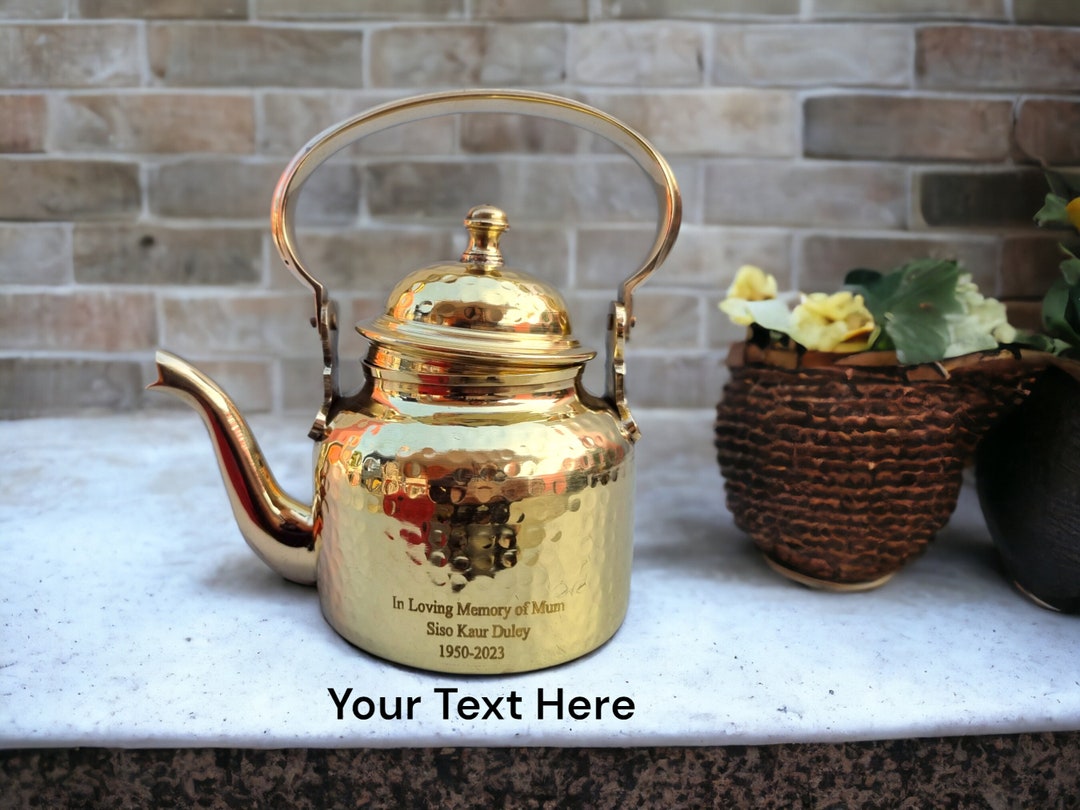 Personalized Brass Kettle With Handle, Engraved Brass Home Decor ...