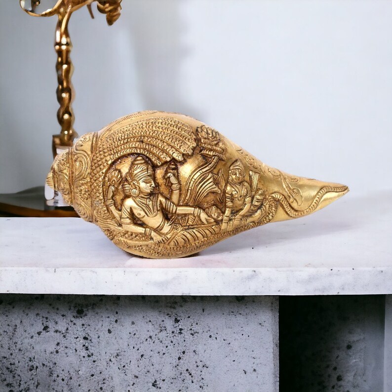 Exquisite Brass Vishnu Lakshmi Shank/conch/shell, Brass Showpiece ...