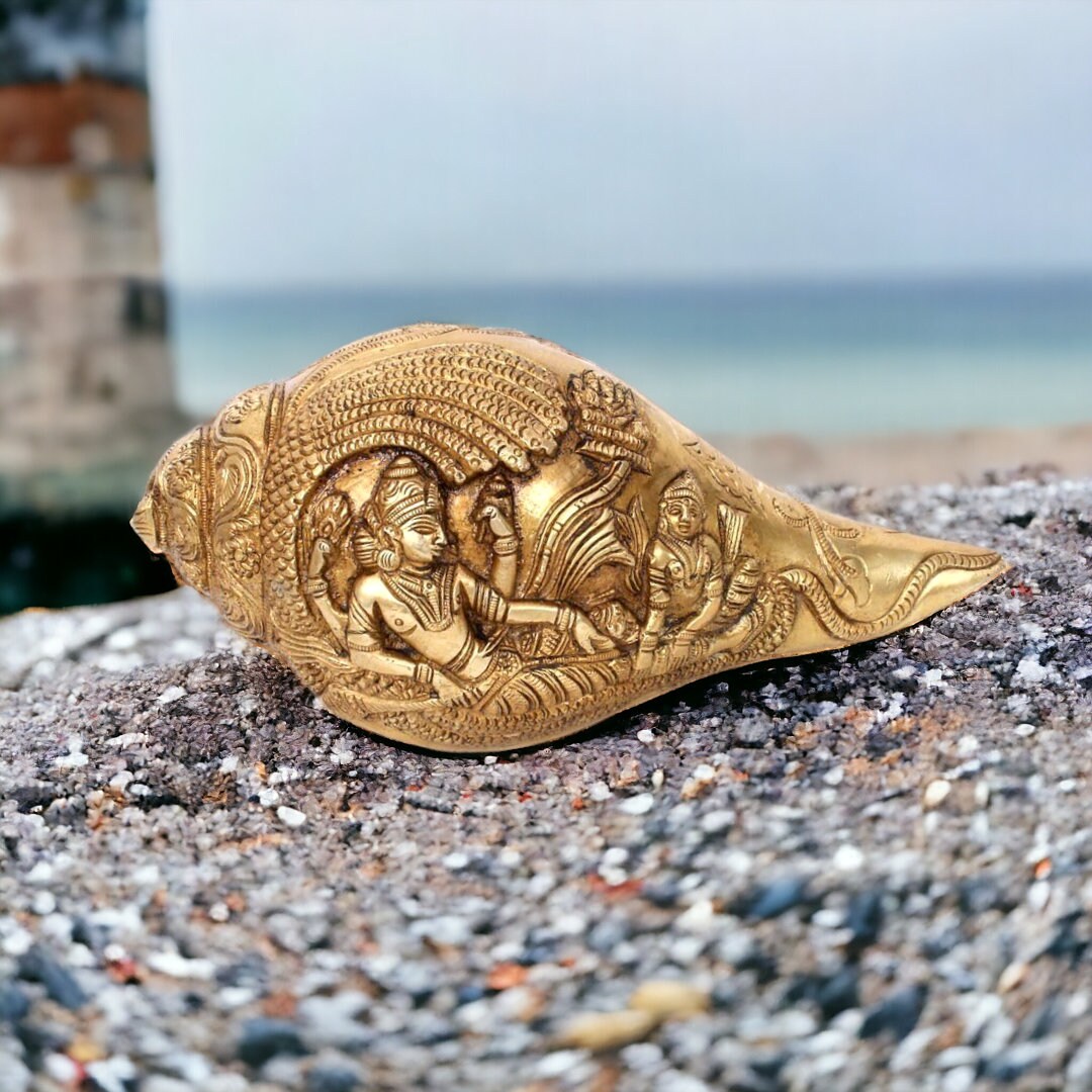Exquisite Brass Vishnu Lakshmi Shank/conch/shell, Brass Showpiece ...