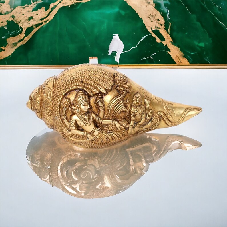 Exquisite Brass Vishnu Lakshmi Shank/conch/shell, Brass Showpiece ...