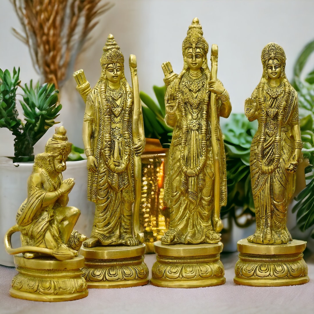 Brass Ram Darbar Statue, Shree Ram Ji Sita Laxman Hanuman Home Decor ...